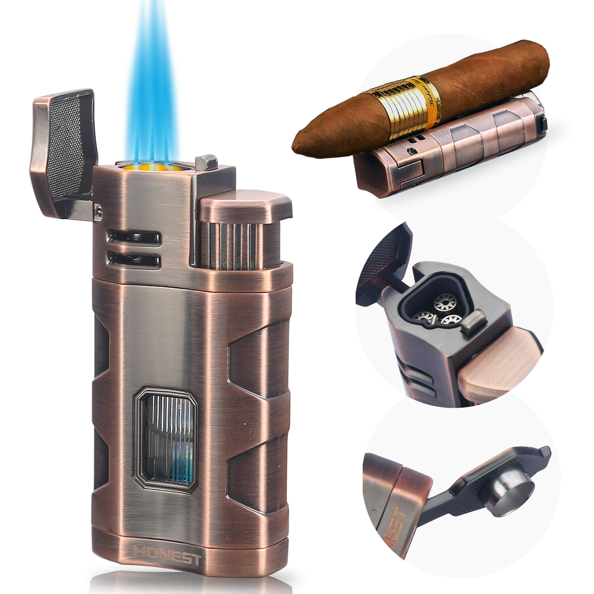 HONES Torch Lighter Triple Jet Flame Cigar Lighter Windproof with Ciga ...
