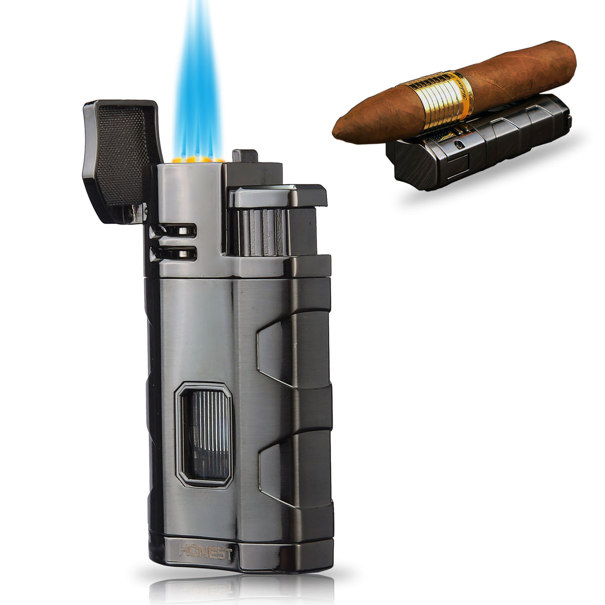HONES Torch Lighter Triple Jet Flame Cigar Lighter Windproof with Ciga ...